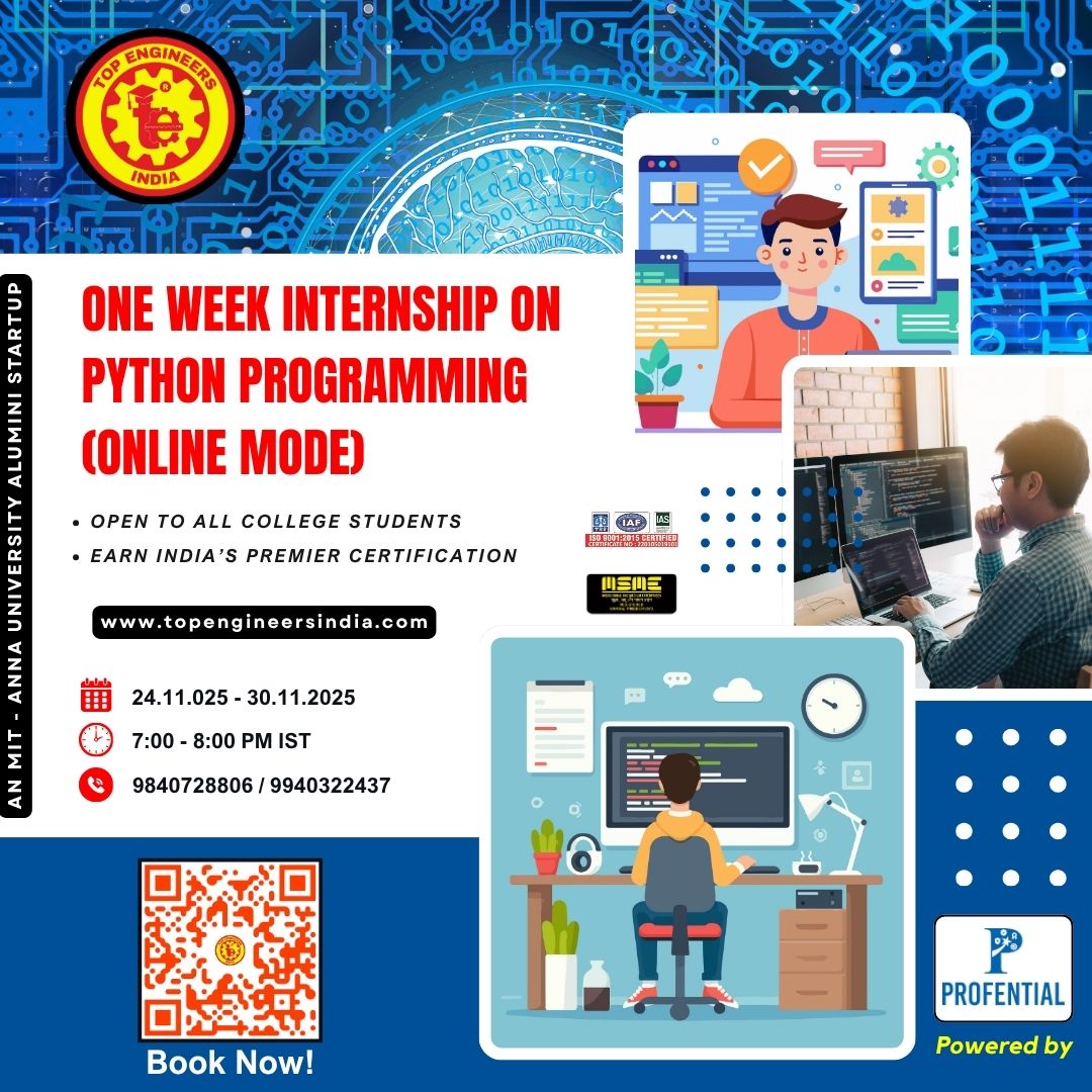 ONE WEEK INTERNSHIP ON PYTHON PROGRAMMING (ONLINE MODE) - TopEngineers